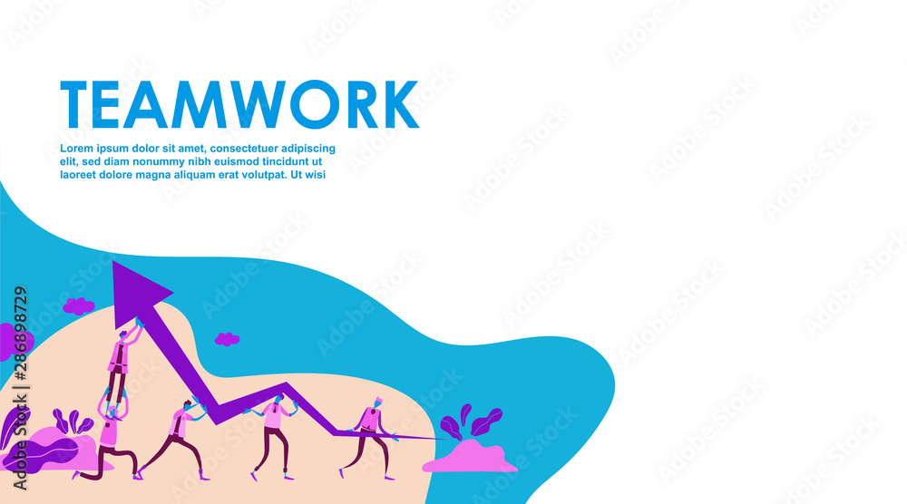 Vector creative illustration of business teamwork. Little people ...