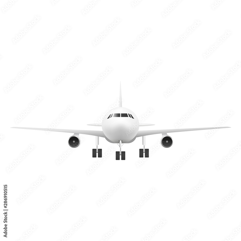 Vector de Stock Realistic airplane front view mockup - white isolated ...