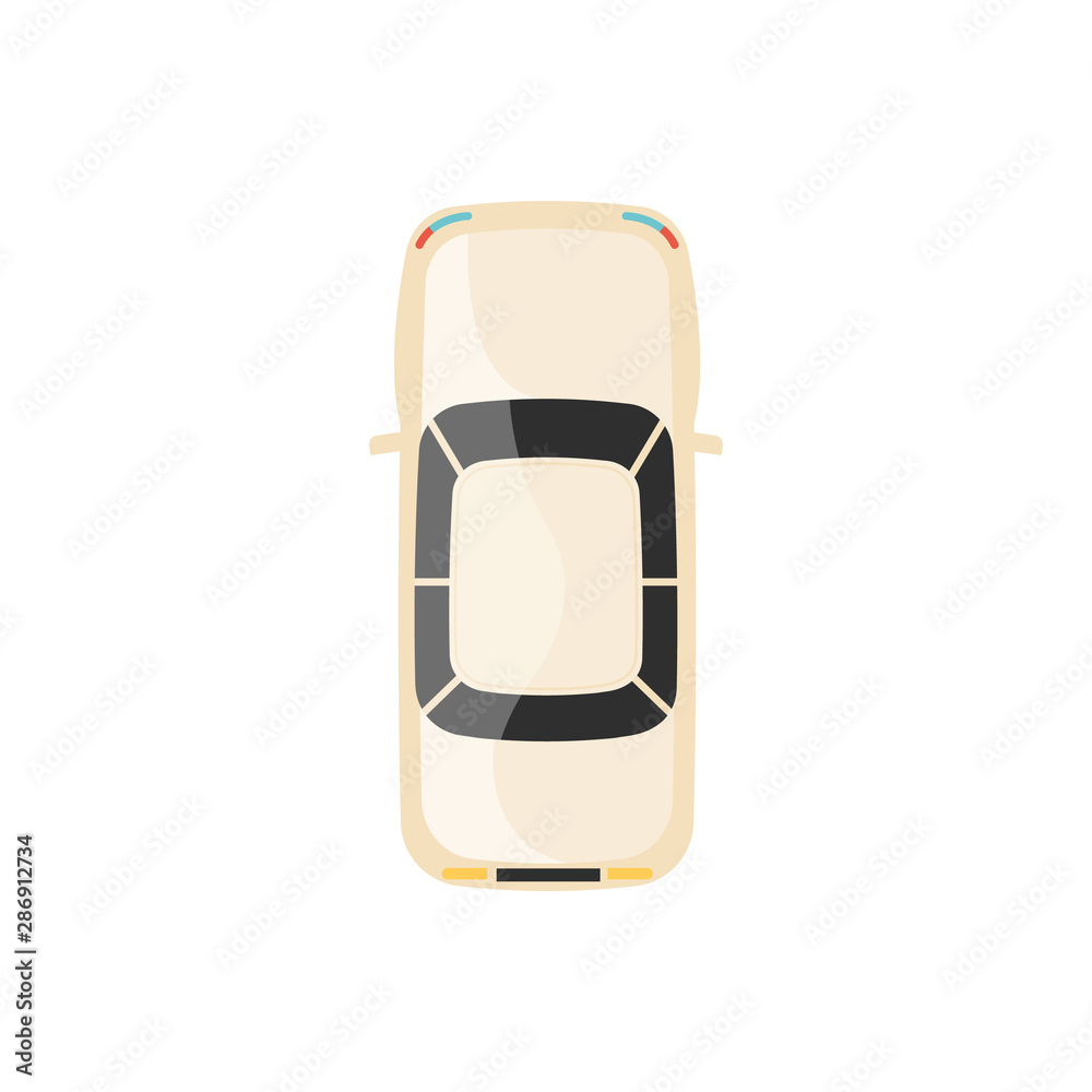 Cartoon car top view isolated on white background, light beige color ...