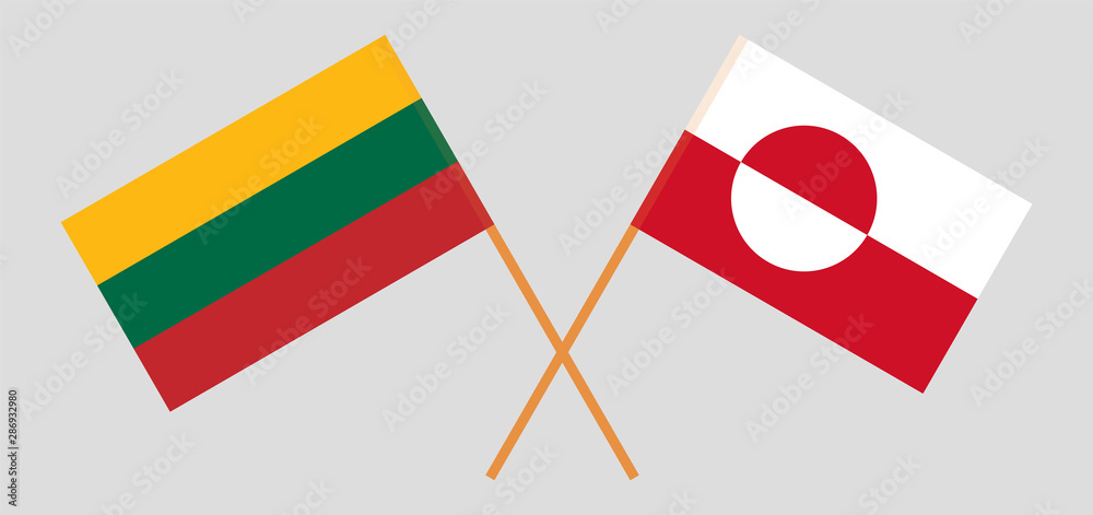Greenland and Lithuania. Crossed Greenlandic and Lithuanian flags Stock ...