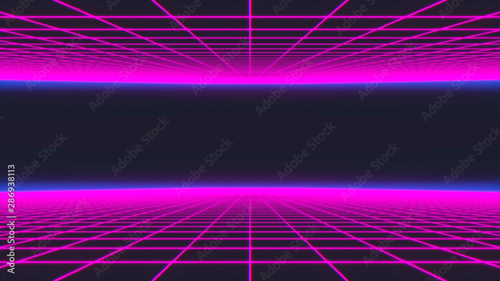 Retro futuristic background 1980s style. Digital landscape in a cyber ...