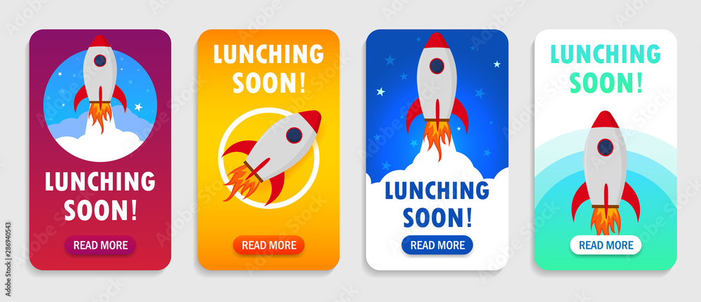 Launch rocket with launching soon interface for mobile app, smart ...
