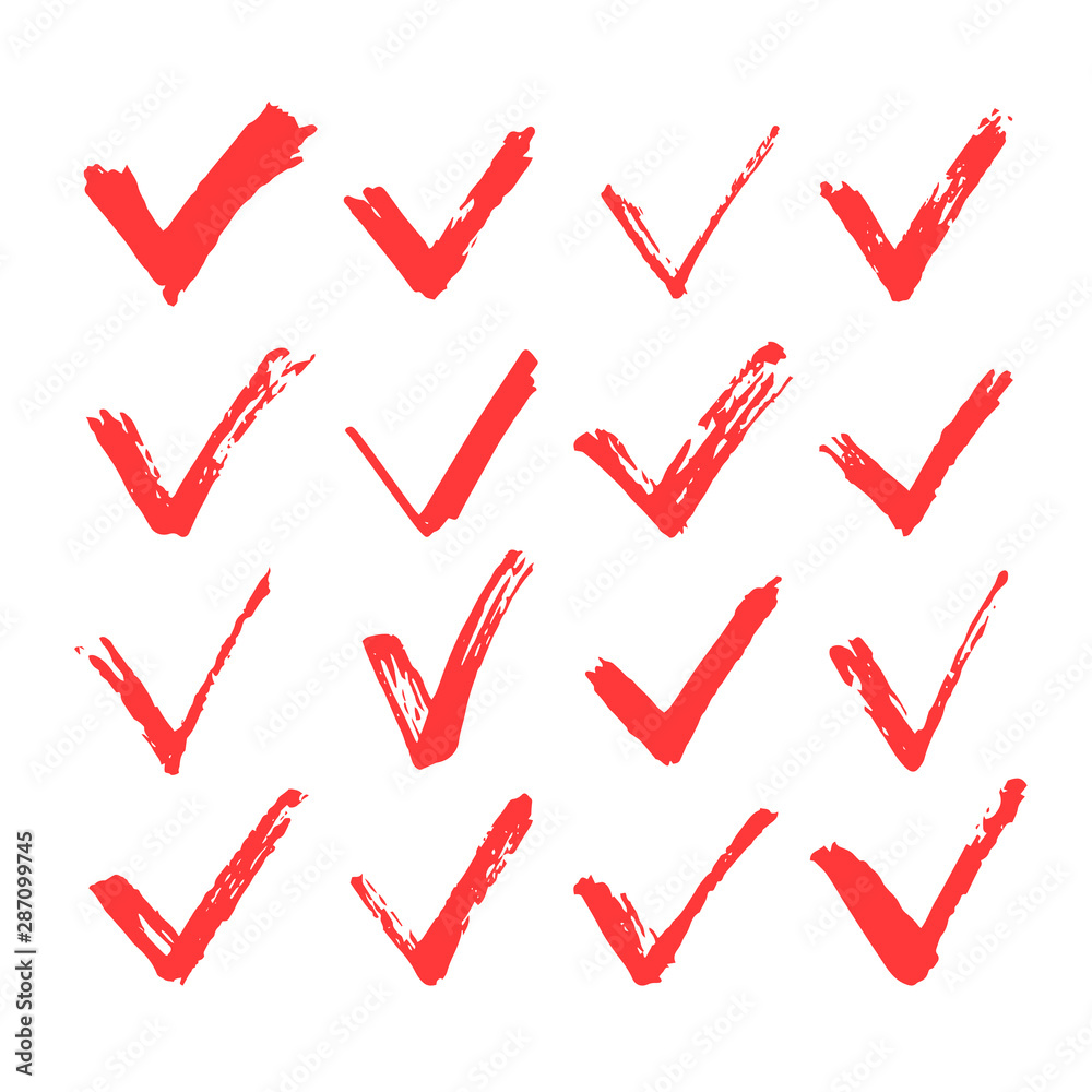 Check marks set. Hand drawn ticks icons collection. Handdrawn red ...