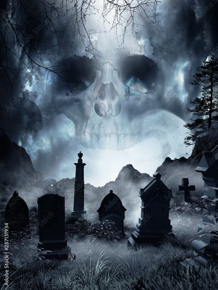 Fog on an abandoned cemetery Stock Illustration | Adobe Stock