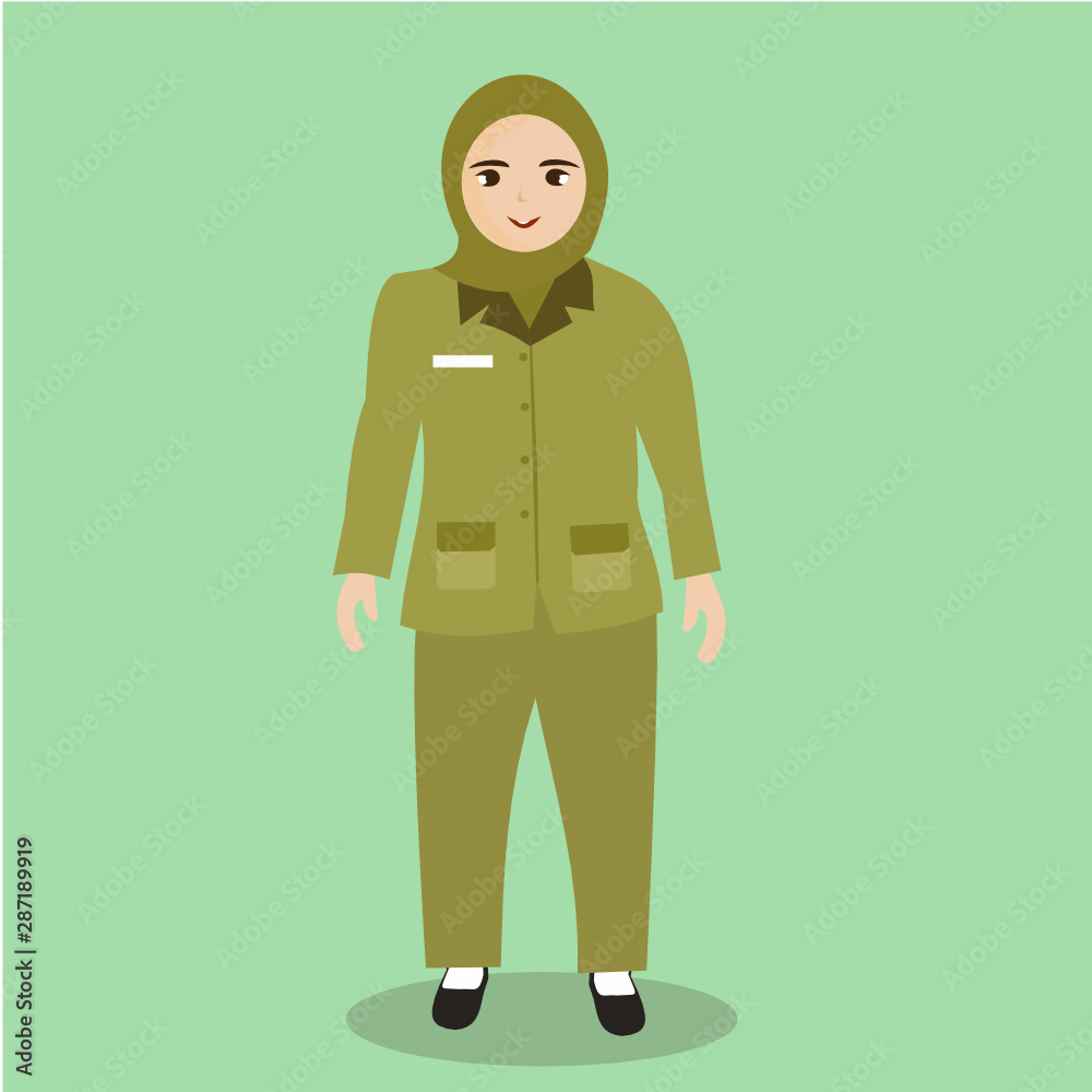 cartoon illustration of a veiled female teacher, wearing pants, civil ...