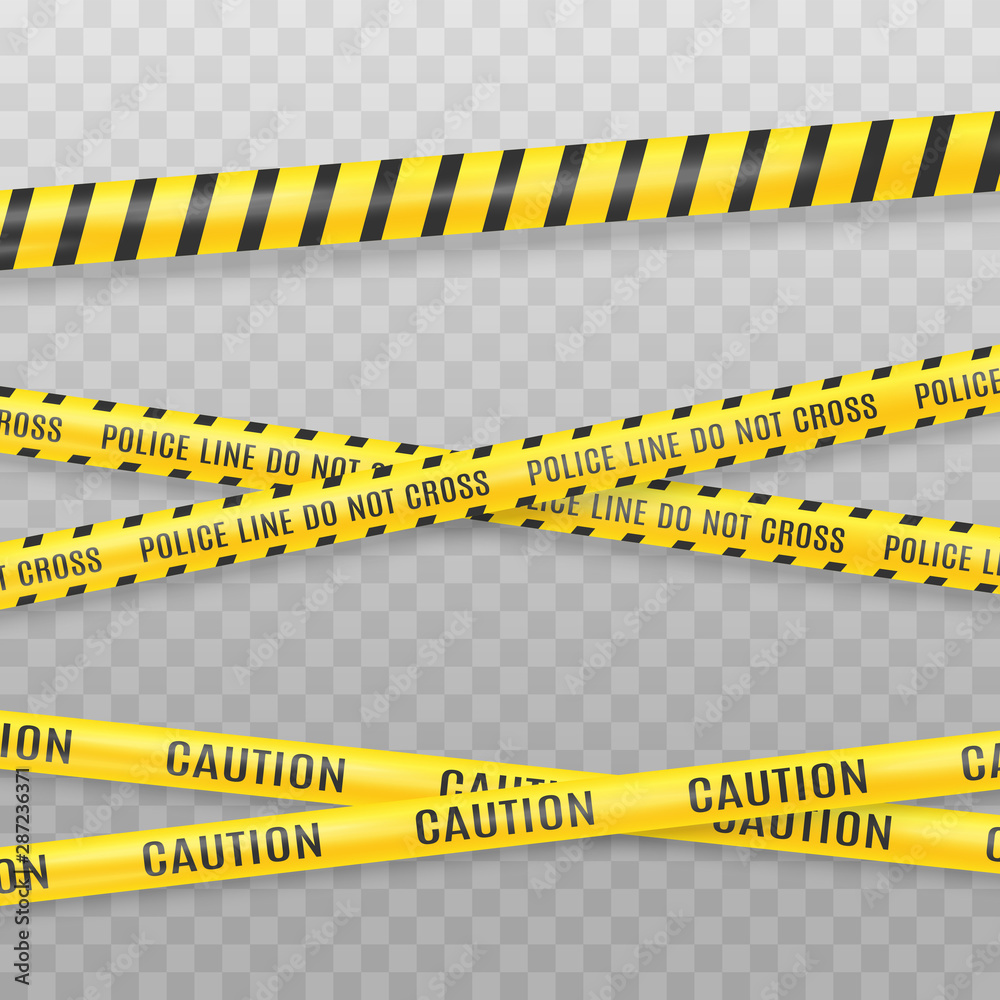 Yellow police tape isolated on transparent background. Crime scene tape ...