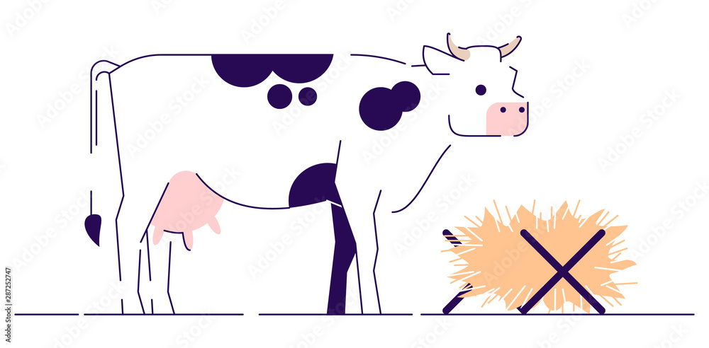 Cow feeding flat vector illustration. Livestock, cattle farming, animal ...