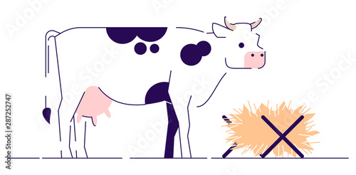 Cow feeding flat vector illustration. Livestock, cattle farming, animal ...