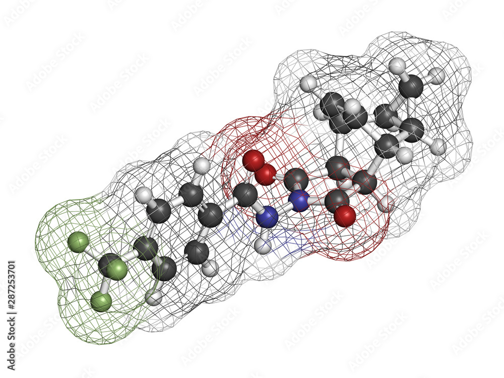 Ubrogepant migraine drug molecule (CGRP receptor antagonist). 3D ...