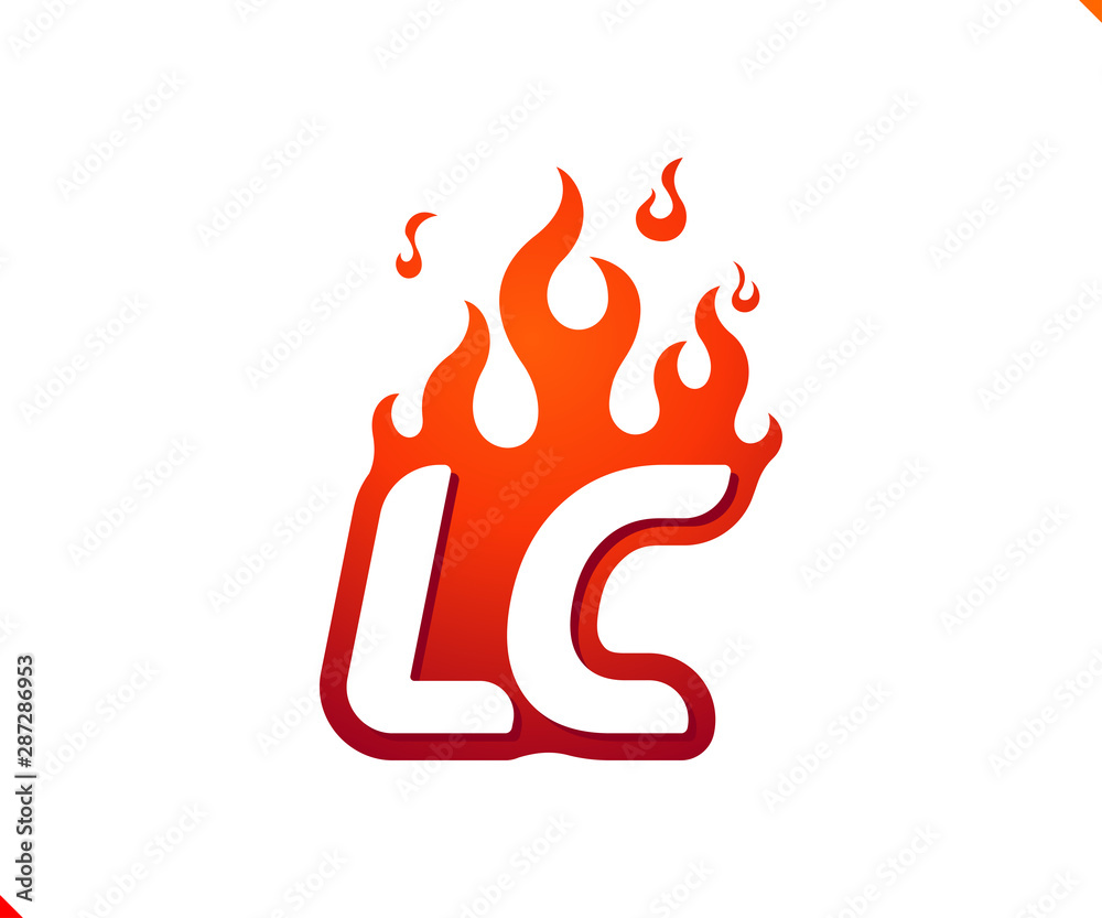 Uppercase initial logo letter LC with blazing flame silhouette, simple ...