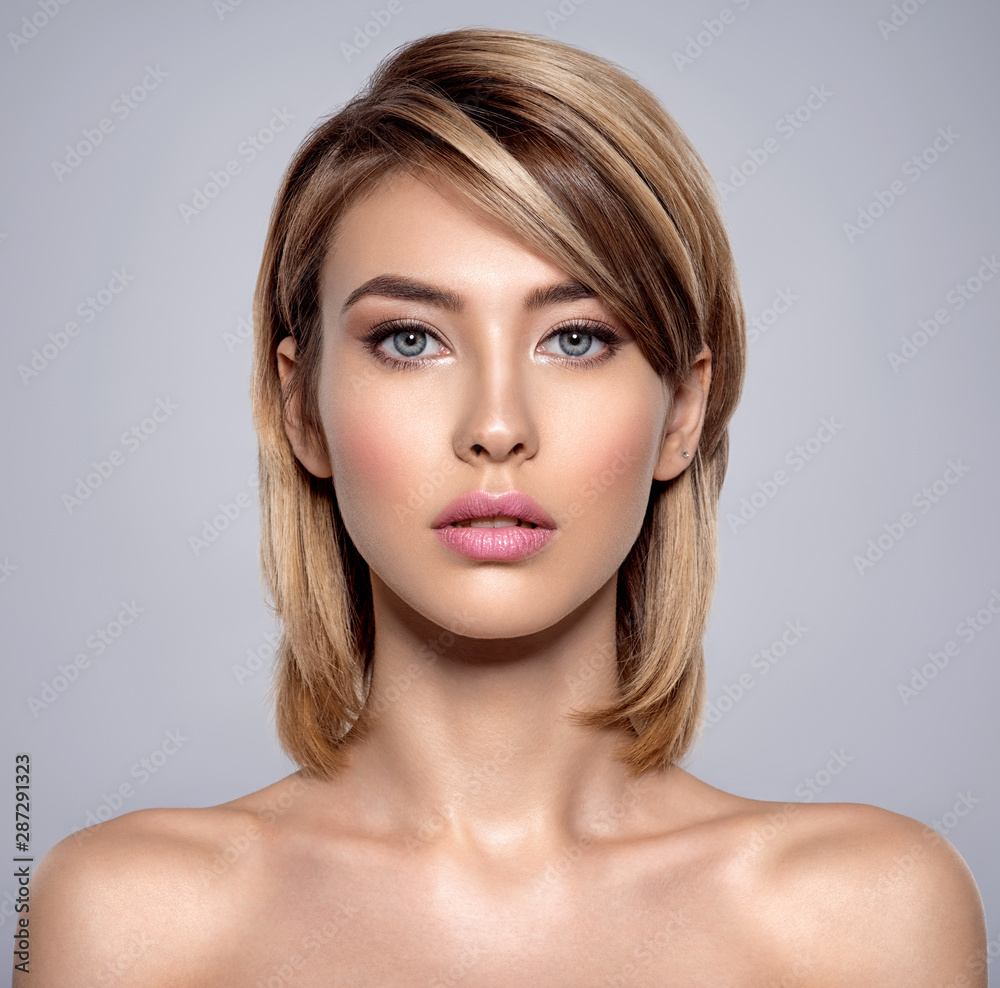 Front portrait of the woman with beauty face - isolated on white Stock ...