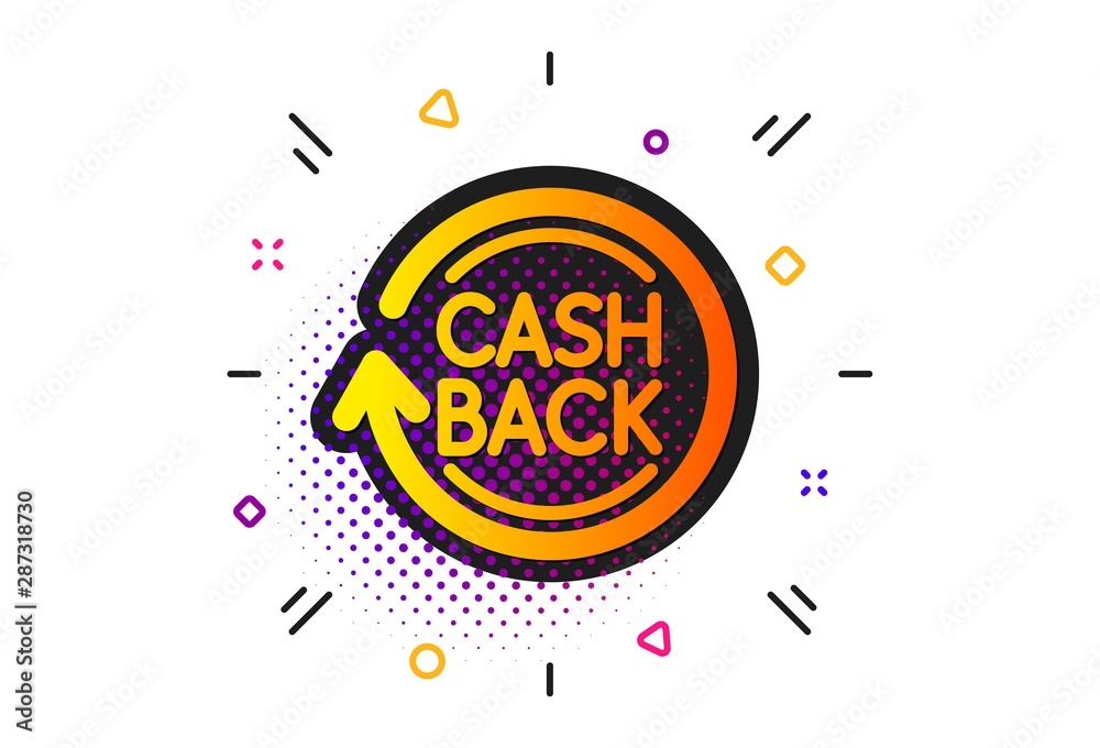Money transfer sign. Halftone circles pattern. Cashback service icon ...