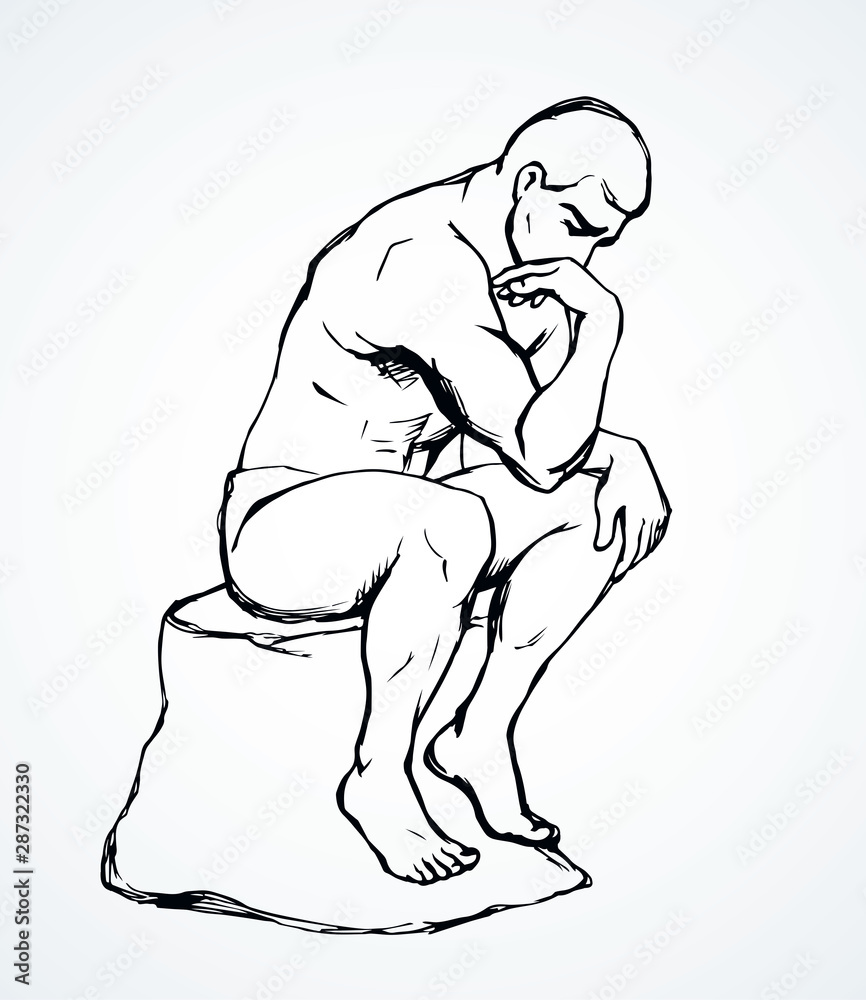 The statue the Thinker. Vector drawing Stock Vector | Adobe Stock
