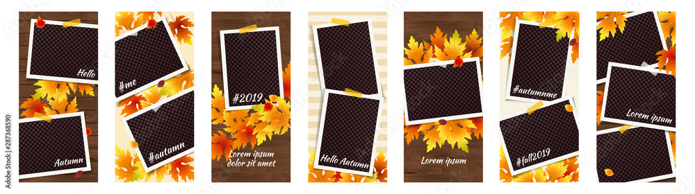 Editable Autumn Social Network Stories Template Set with Photo Frames ...