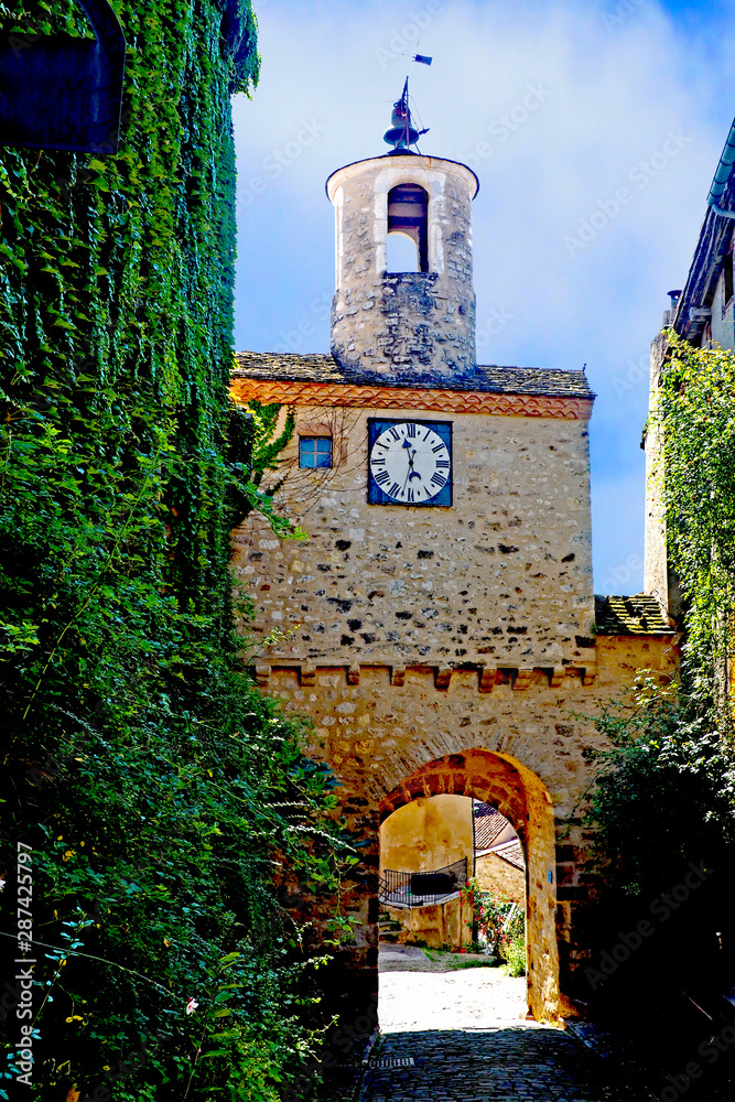 The clock Gate (porte de l'horloge) is a medieval gateway to Cordes-sur ...