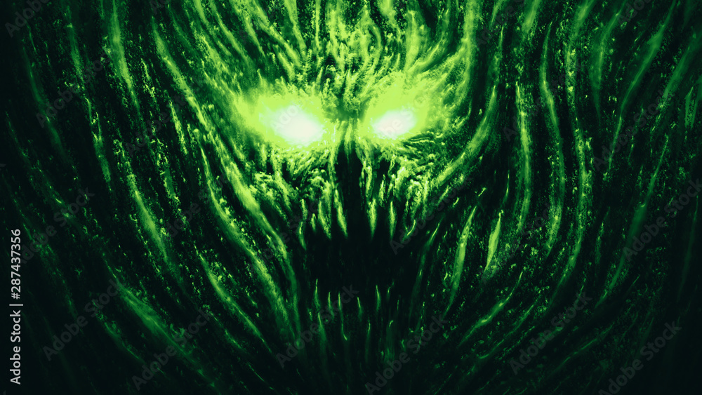 Terrible demon with burning eyes from hell. Illustration in the genre ...