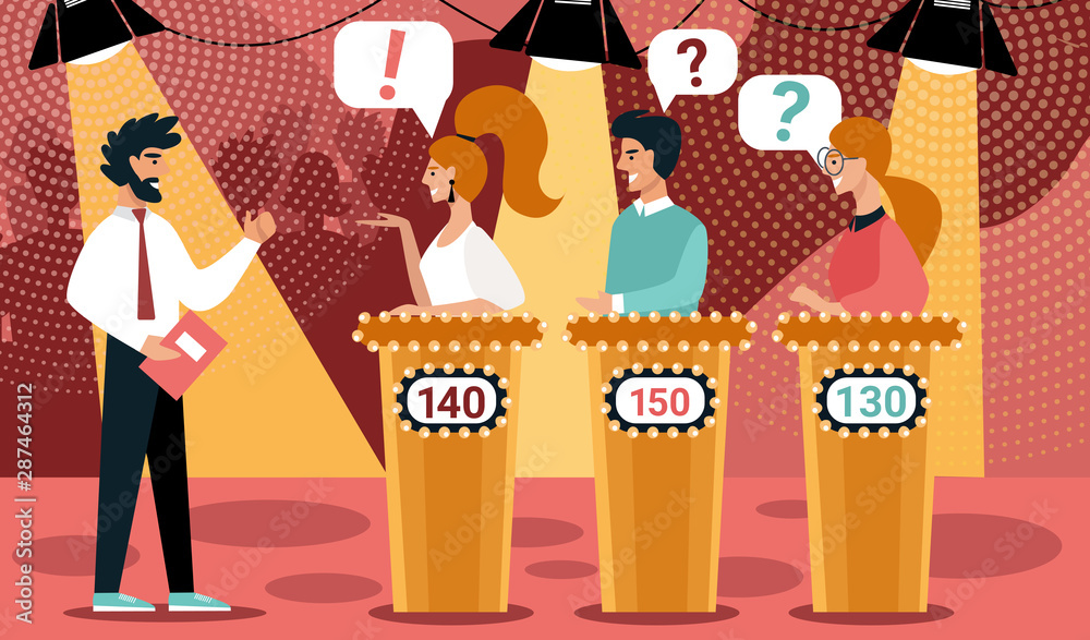 Quiz Show Vector Illustration. Man Game Show Host, Cartoon People ...