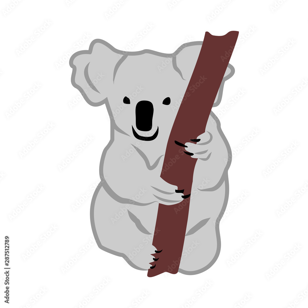 Koala holds tree trunk with its paws, simple vector doodle. Cheerful ...