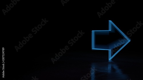 3d glowing wireframe symbol of symbol of forward right arrow button isolated on black background ...