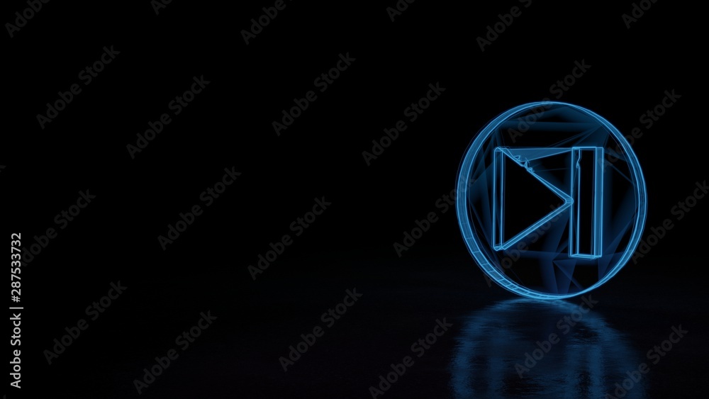 3d glowing wireframe symbol of symbol of skip isolated on black ...