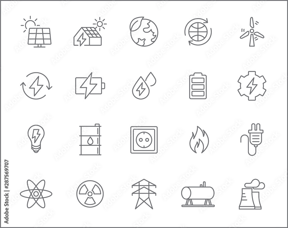 Set of energy and renewable Icons line style. Included the icons as ...