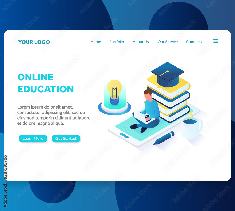 online education isometric landing page template. Modern web page ...