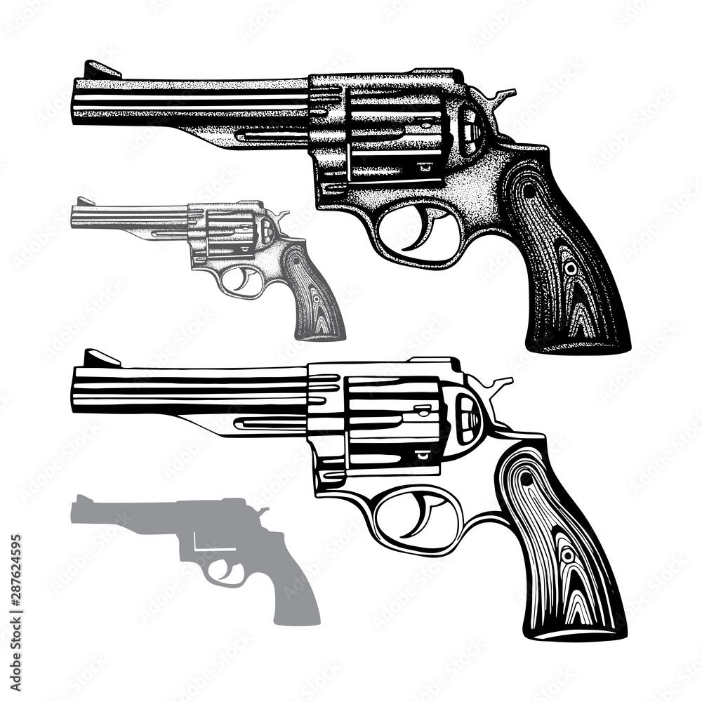 Vector de Stock Revolver. Hand drawn vintage revolver vector ...