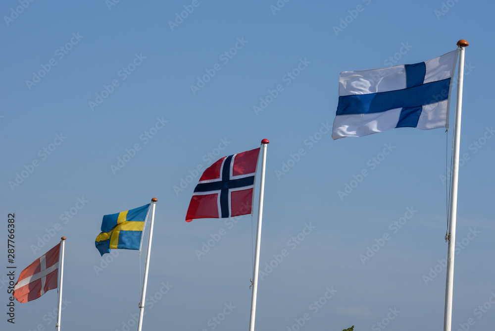 Flags of the Scandinavian countries Stock Photo | Adobe Stock