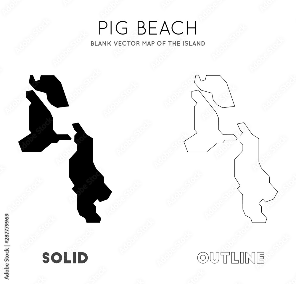 Pig Beach map. Blank vector map of the Island. Borders of Pig Beach for ...