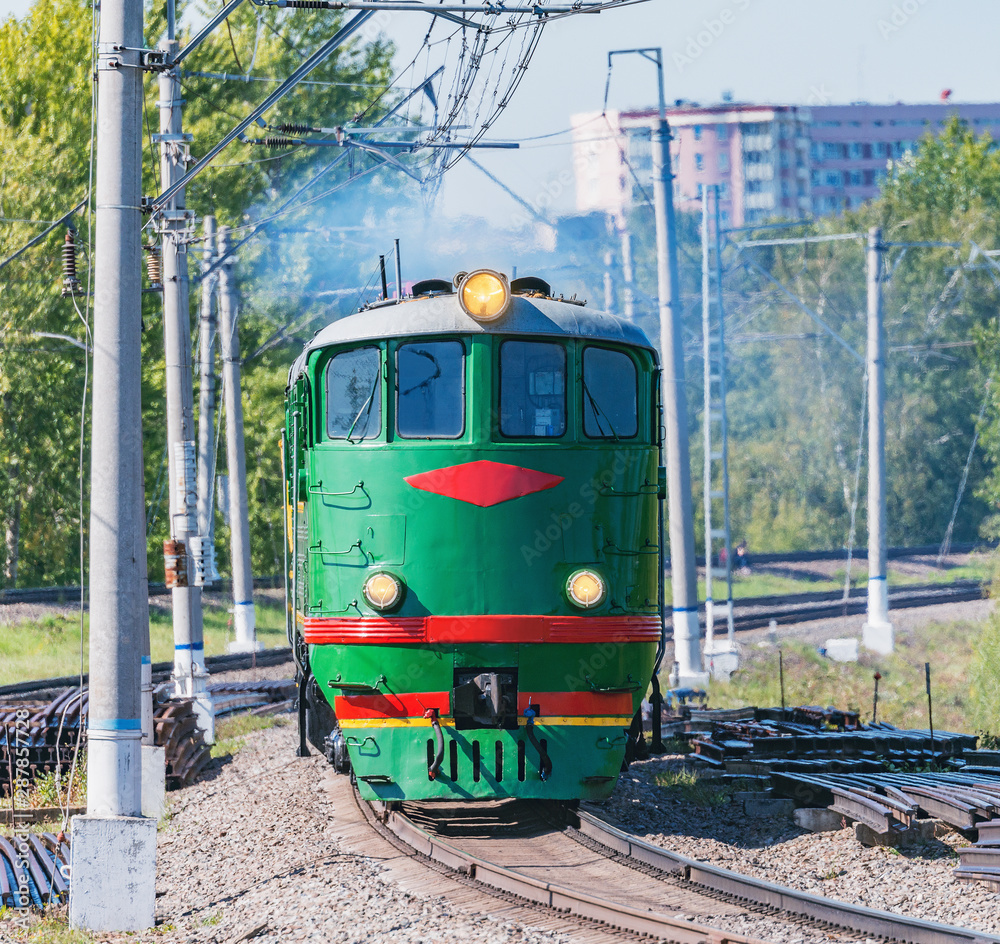 Retro diesel locomotive TE-3 at Pro-Motion-Expo exhibition. Locomotive ...