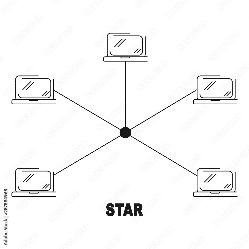 star network topology vector black linear flat style icon Stock Vector ...