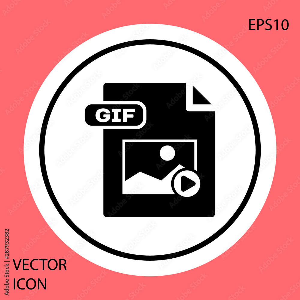 Black GIF file document. Download gif button icon isolated on red ...