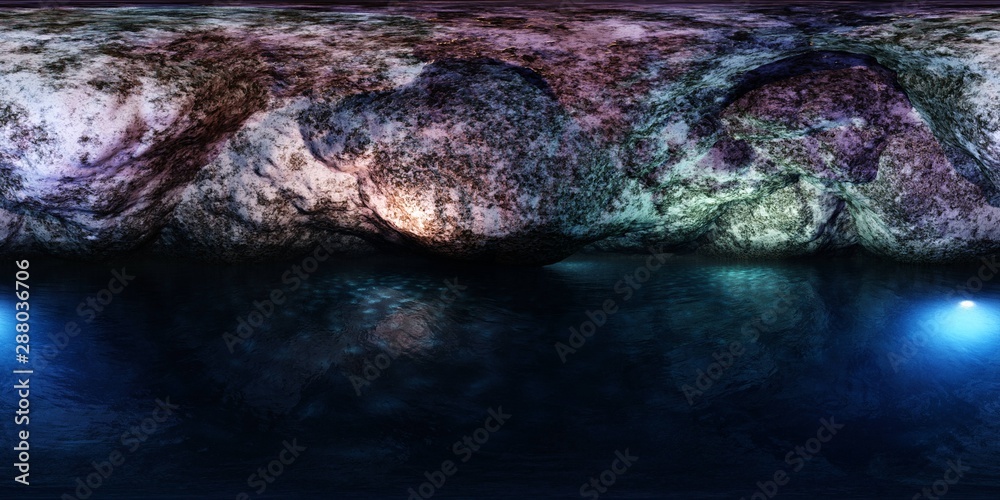 Dungeon, cave, underground lake. HDRI, environment map , Round panorama ...