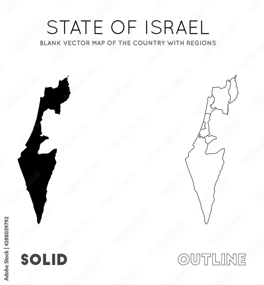 Israel map. Blank vector map of the country with regions. Borders of ...