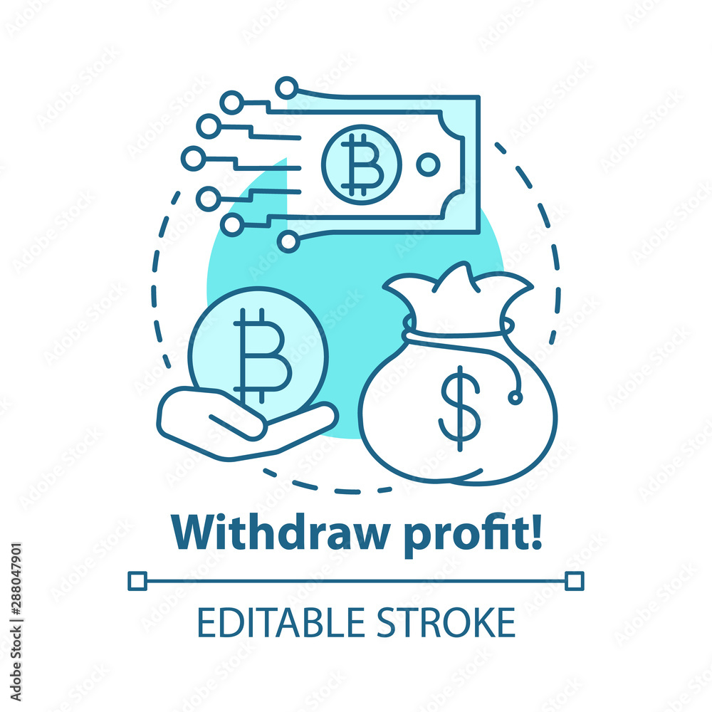 Withdraw profit blue concept icon. Cryptocurrency transaction idea thin ...