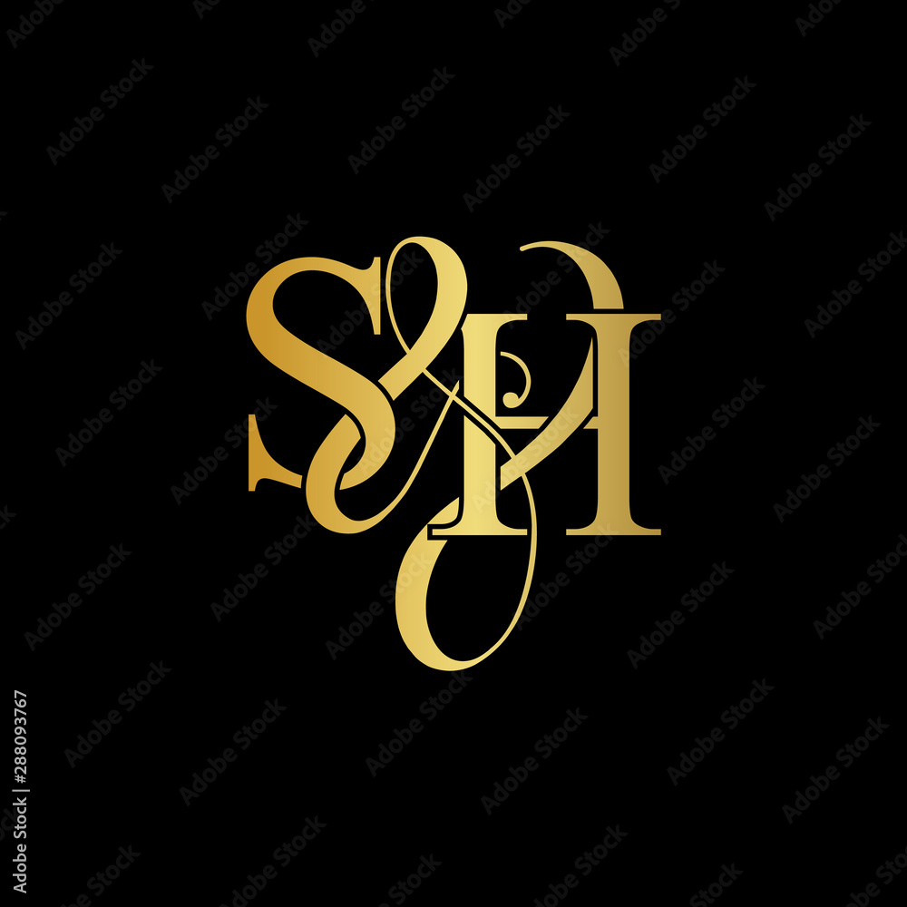 Initial letter S & H SH luxury art vector mark logo, gold color on ...