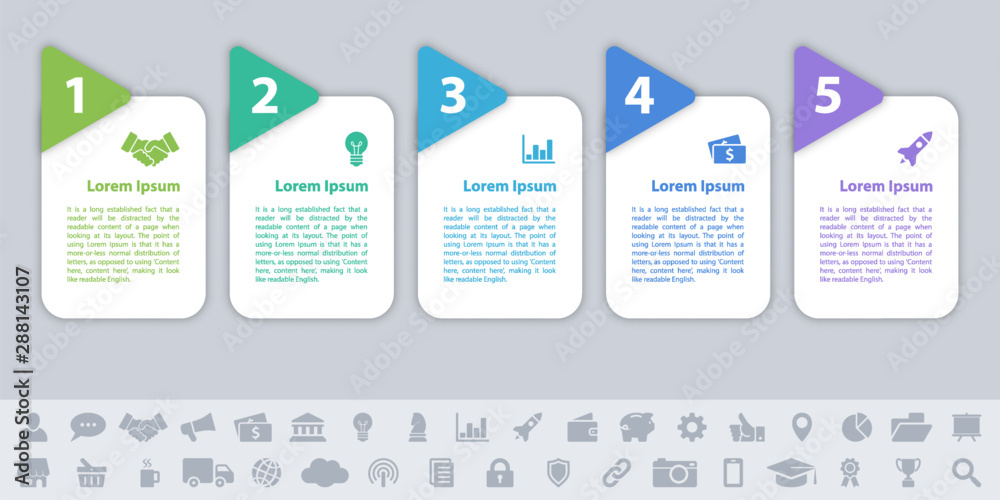 Business infographic design template with 5 steps or options using for ...