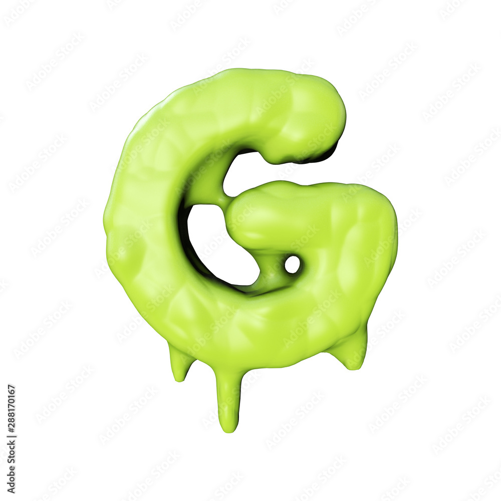 Letter G green slime oozing halloween font. 3D Rendering Stock ...