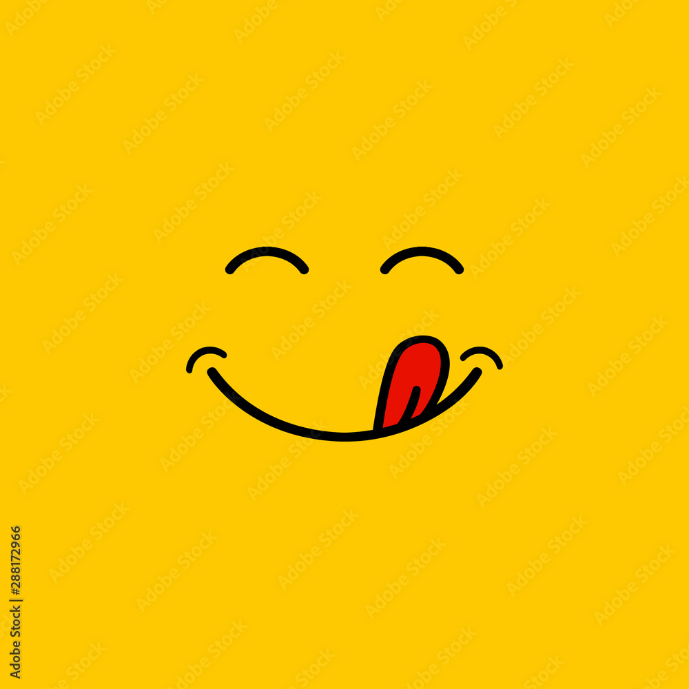 Yummy smile cartoon line emoticon with tongue lick mouth. Delicious ...