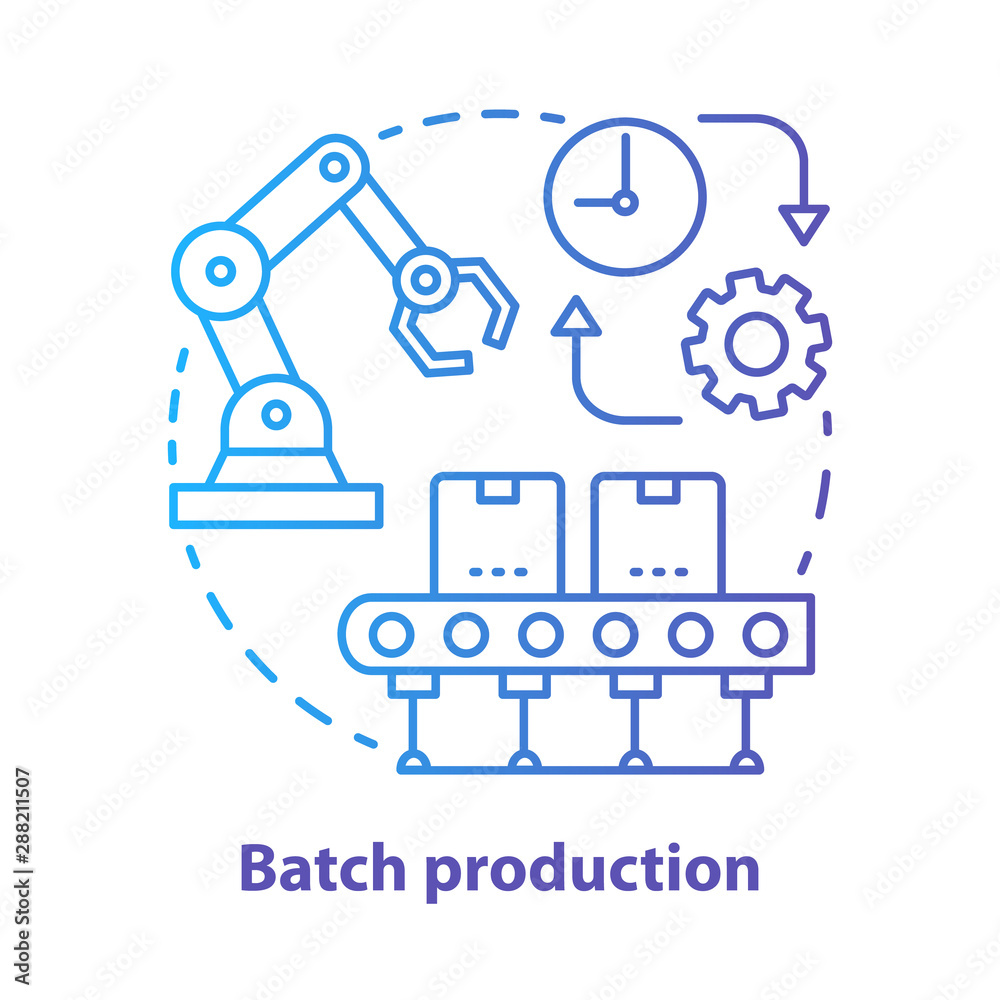 Batch production blue concept icon. Manufacturing method idea thin line ...