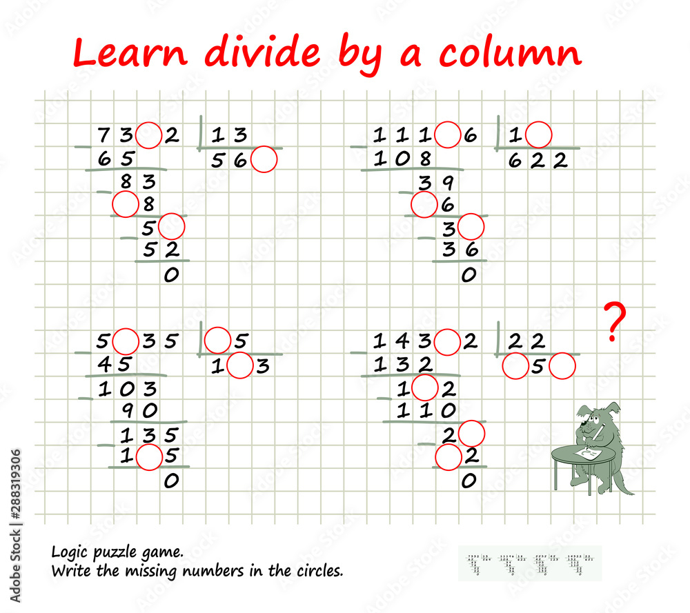 Learn divide by a column. Logic puzzle game for children and adults on ...
