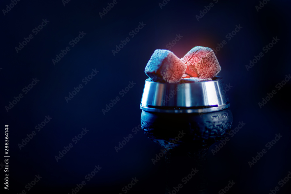 Banner Hookah or shisha bar, dark black smoke background Stock Photo ...