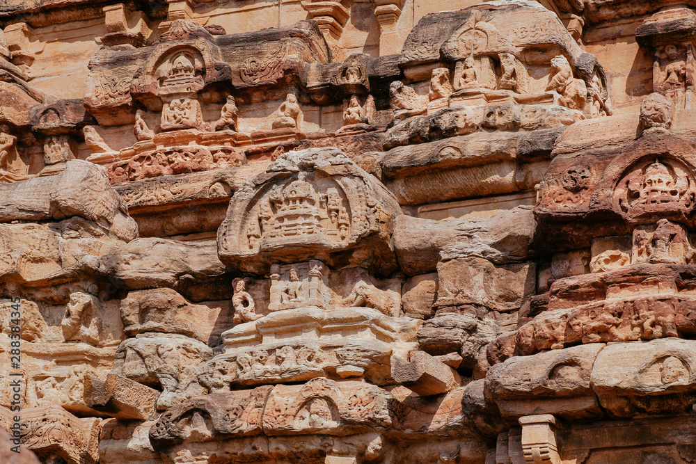 Textured stone wall of Hindu temple, India. Example of 7th century ...