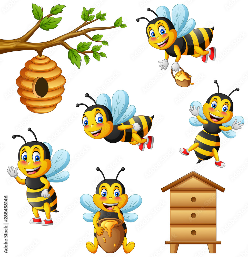 Cartoon cute bee and beehive. vector illustration Stock Vector | Adobe ...