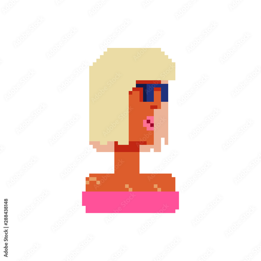 Young girl in sunglasses blonde female character. Pixel art. Flat style ...