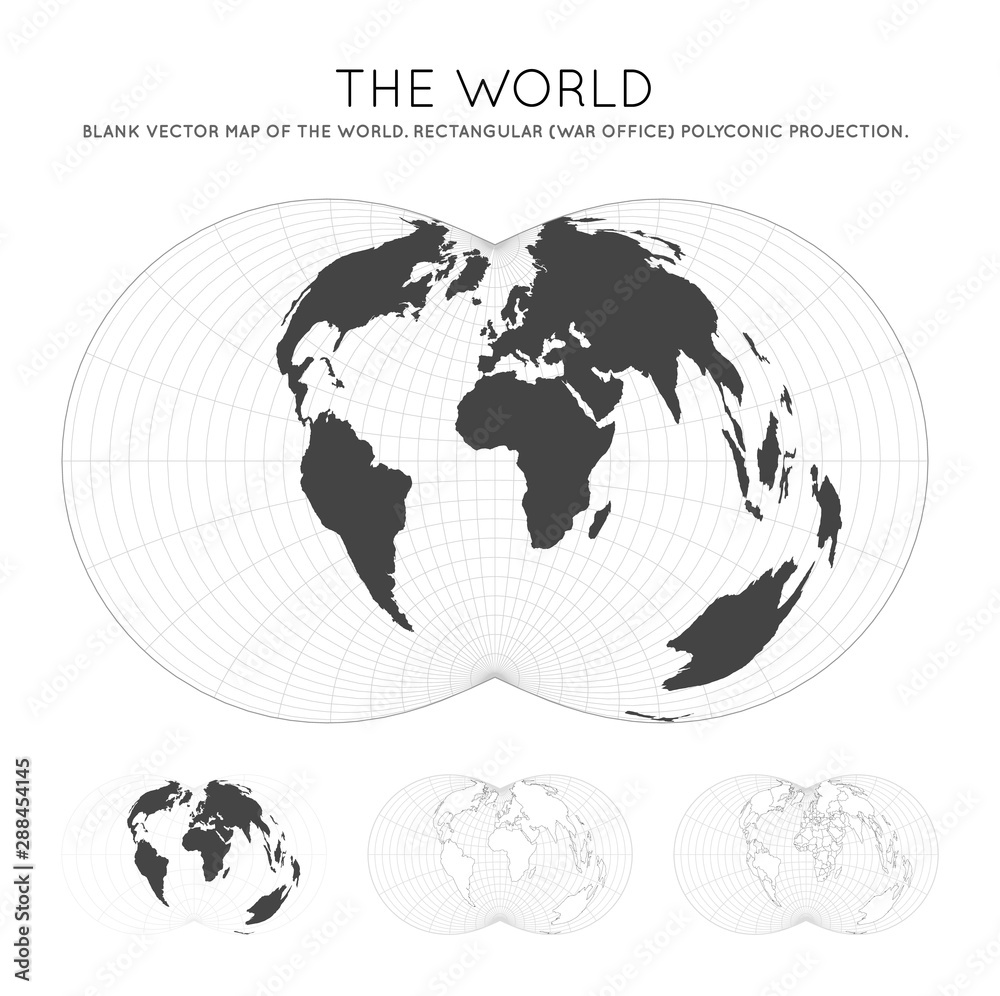 Map of The World. Rectangular (War Office) polyconic projection. Globe ...
