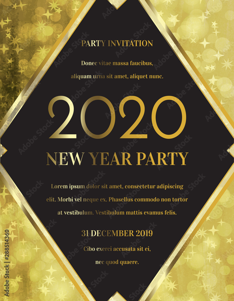 Gold Sparkle New Year Invitation Design in Elegant Style Stock Vector ...