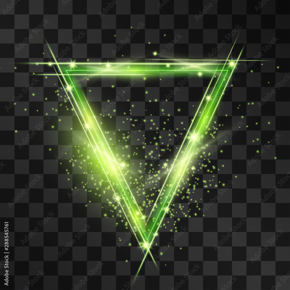 Laser glow vintage vector frame of triangle scintillation. Acid green ...