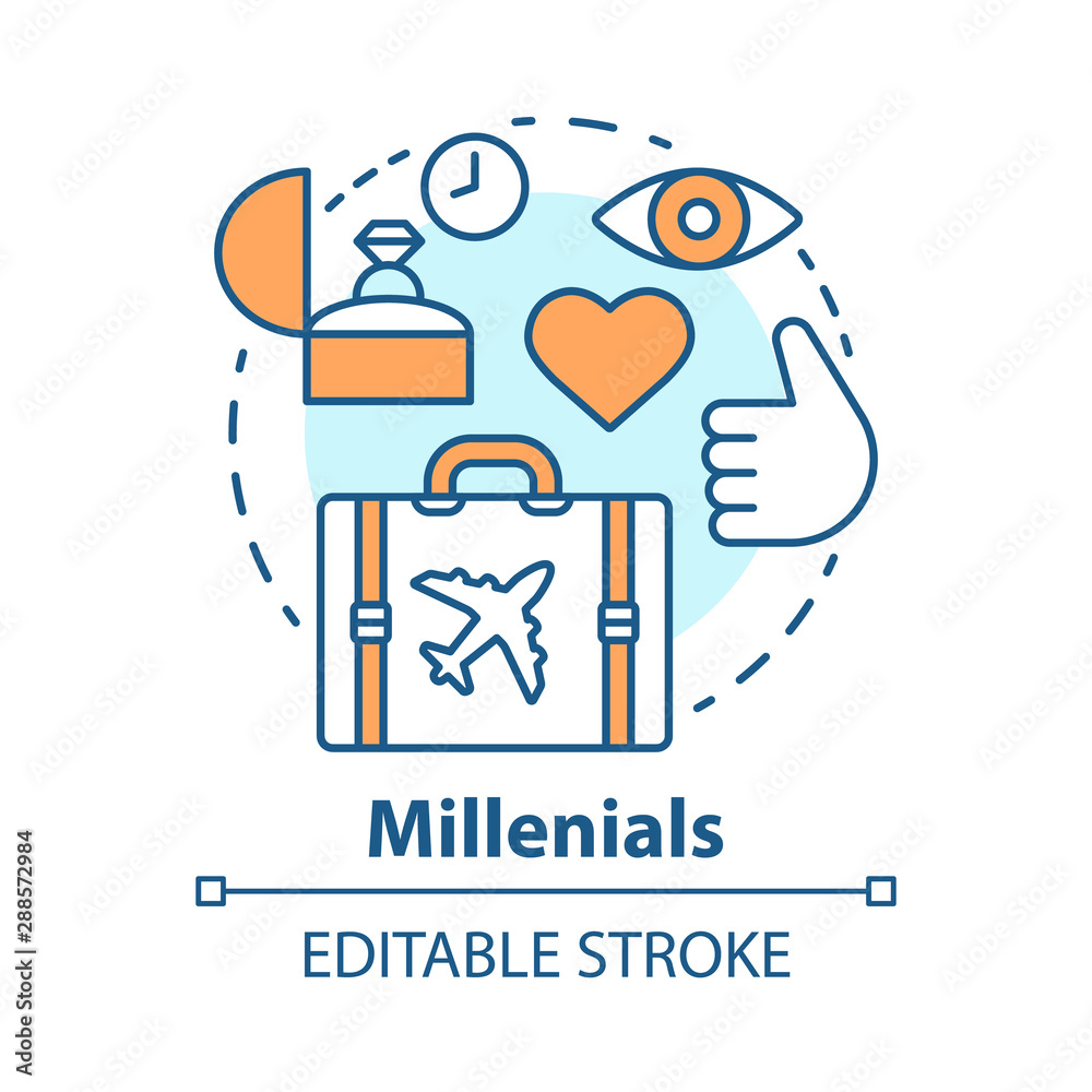 Vector de Stock Millennials concept icon. Age group idea thin line ...