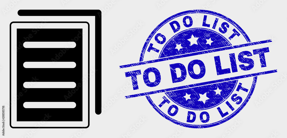 Vector list page pictogram and To Do List seal stamp. Red round ...